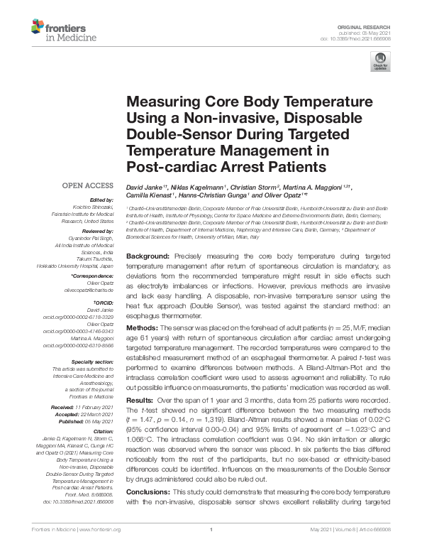 (PDF) Measuring Core Body Temperature Using a Non-invasive, Disposable ...