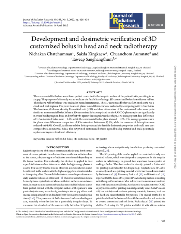 (PDF) Development and dosimetric verification of 3D customized bolus in ...