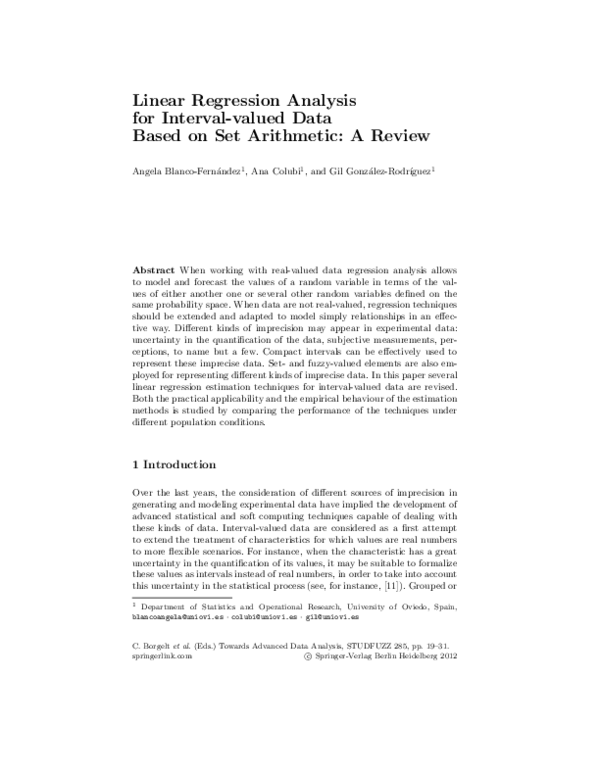 Pdf Linear Regression Analysis For Interval Valued Data Based On Set 