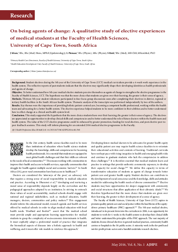 (PDF) On being agents of change: A qualitative study of elective ...