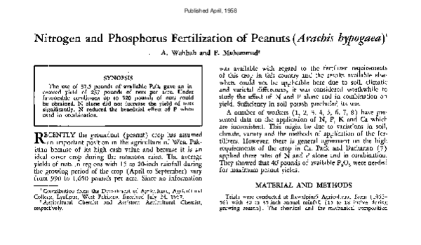 (PDF) Nitrogen and Phosphorus Fertilization of Peanuts (Arachis hypogaea)1