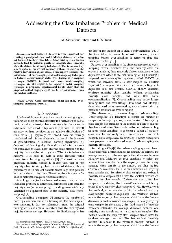 (PDF) Addressing the Class Imbalance Problem in Medical Datasets