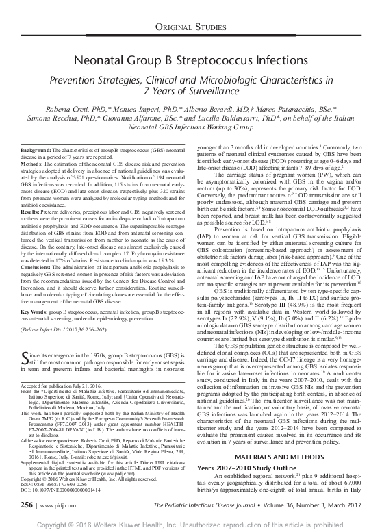 (PDF) Neonatal Group B Streptococcus Infections | Lucilla Baldassarri - Academia.edu