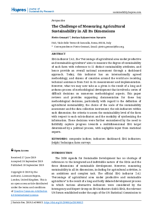 Pdf Measuring Agricultural Sustainability