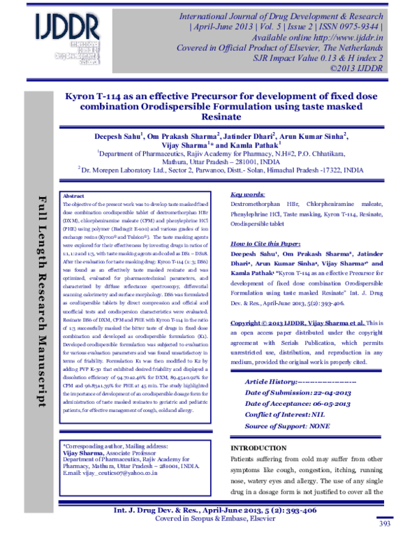 (PDF) Kyron T-114 as an effective Precursor for development of fixed ...
