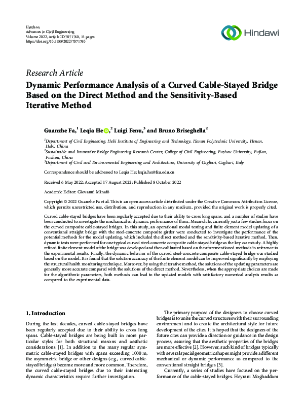(PDF) Dynamic Performance Analysis of a Curved Cable-Stayed Bridge Based on the Direct Method ...