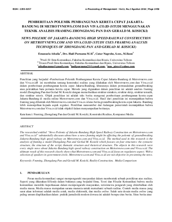 (PDF) Pemberitaan Polemik Pembangunan Kereta Cepat Jakarta-bandung Di Metrotvnews.com Dan Viva ...