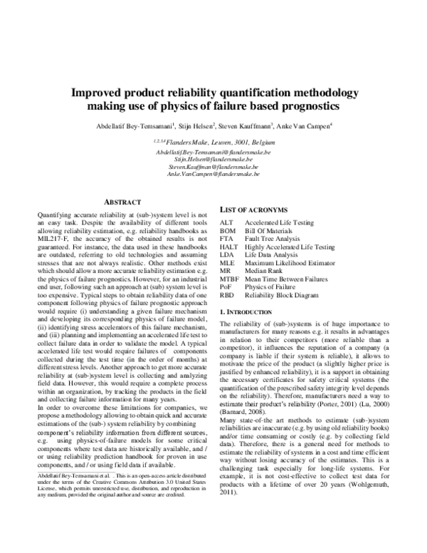 (PDF) Improved product reliability quantification methodology making use of physics of failure ...