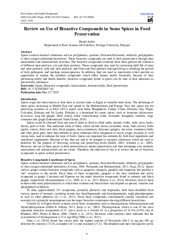 (PDF) Review on Use of Bioactive Compounds in Some Spices in Food ...