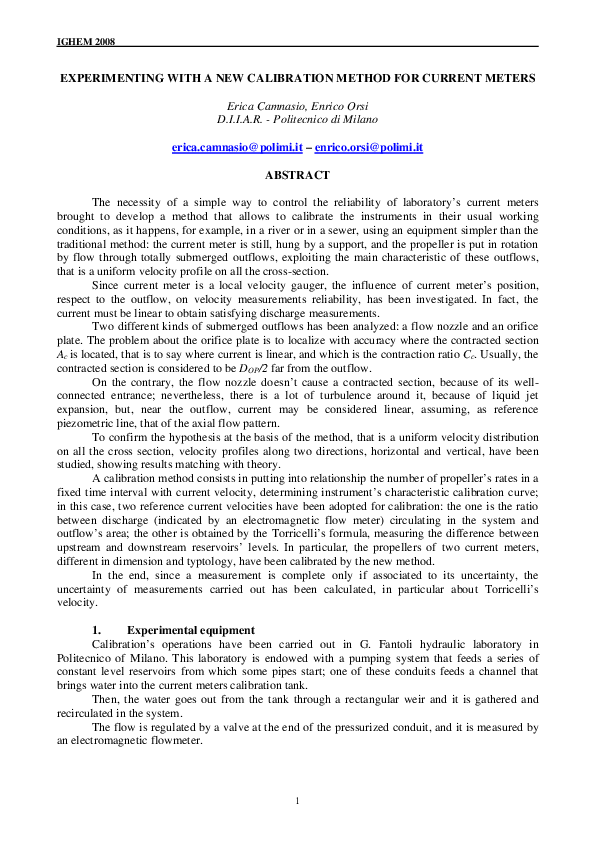 (PDF) Experimenting with a new calibration method for current meters