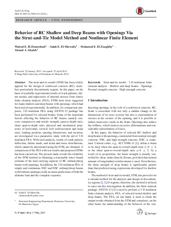 (PDF) Behavior of RC Shallow and Deep Beams with Openings Via the Strut ...