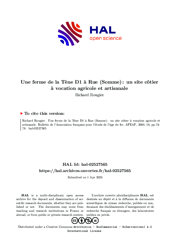 (PDF) Une ferme de la Tène D1 à Rue (Somme) : un site côtier à vocation ...