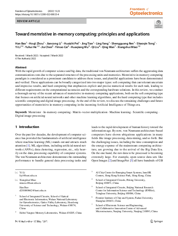 (PDF) Toward memristive in-memory computing: principles and applications | Jiancong Li ...