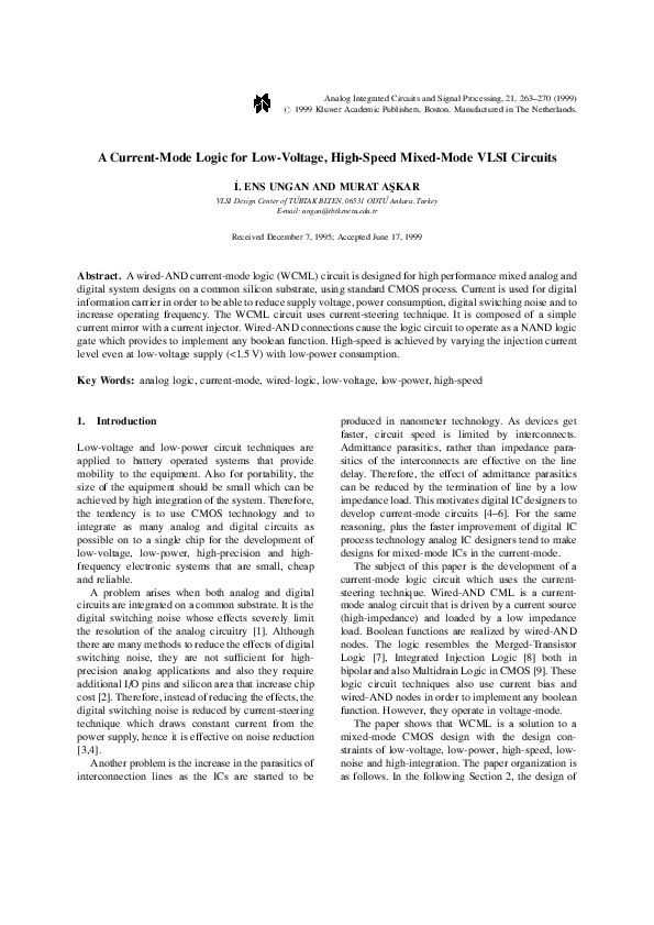 Pdf A Current Mode Logic For Low Voltage High Speed Mixed Mode Vlsi Circuits