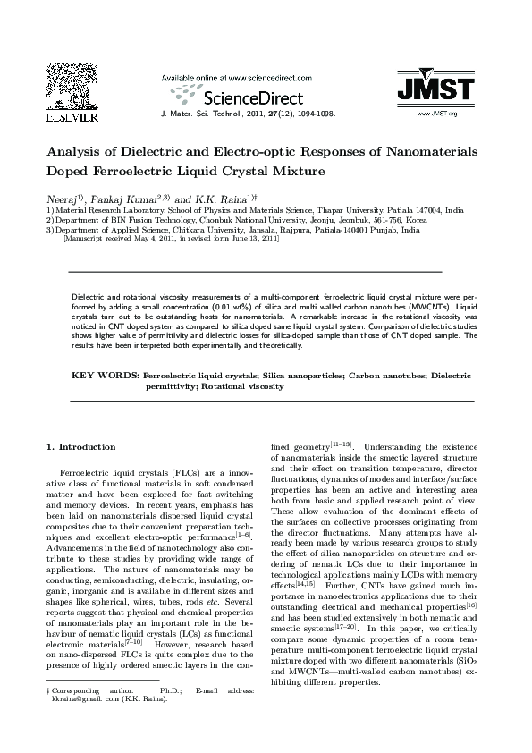 (PDF) Analysis of Dielectric and Electro-optic Responses of ...