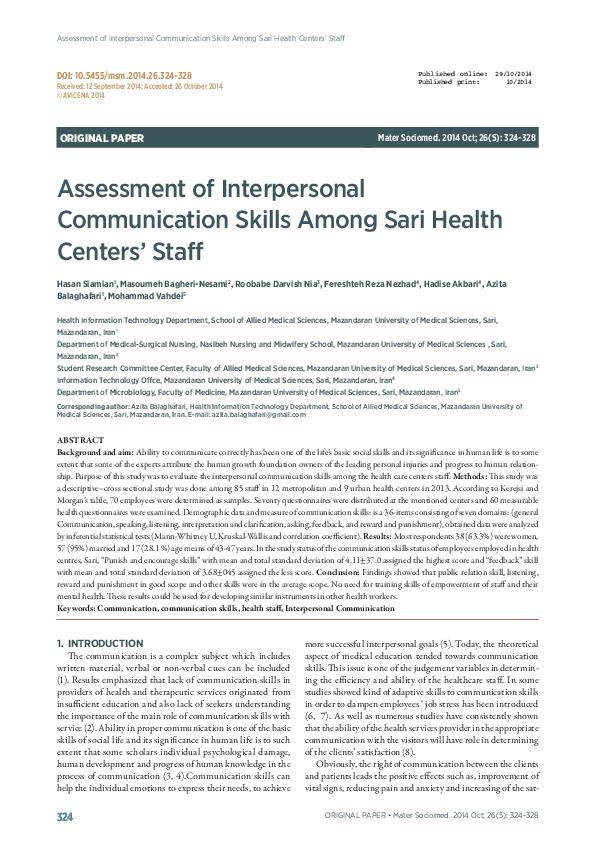 (PDF) Assessment of Interpersonal Communication Skills Among Sari ...