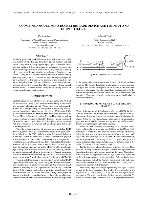(PDF) A Combined Model for a Bucket Brigade Device and Its Input and ...