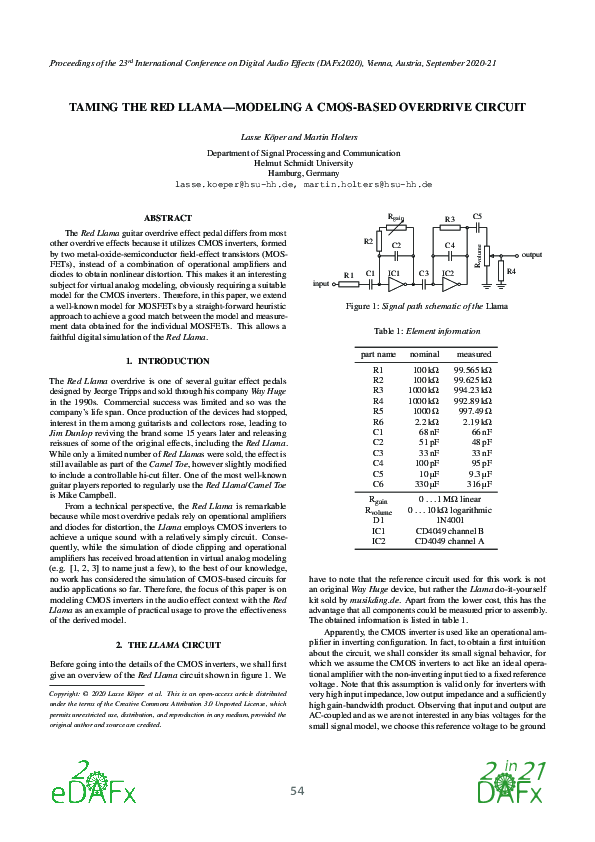(PDF) Taming the Red Llama—Modeling a Cmos-Based Overdrive Circuit
