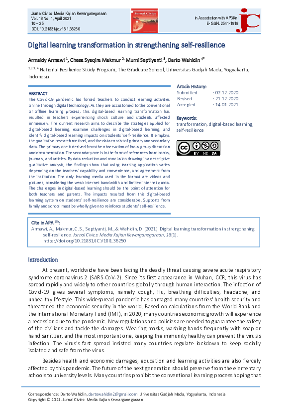 (PDF) Digital learning transformation in strengthening self-resilience
