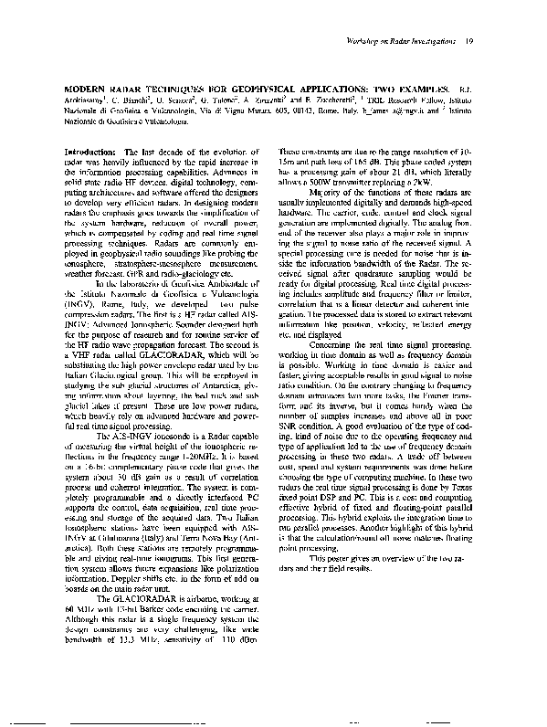 (PDF) Modern Radar Techniques for Geophysical Applications: Two Examples