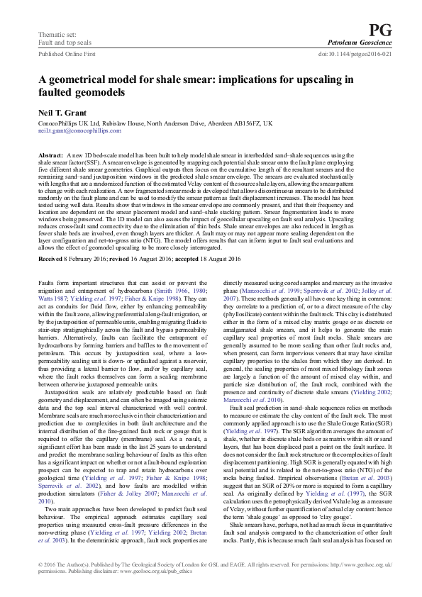 (PDF) A geometrical model for shale smear: implications for upscaling ...