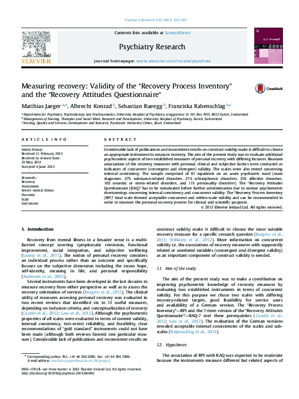 (PDF) Measuring recovery: Validity of the “Recovery Process Inventory ...