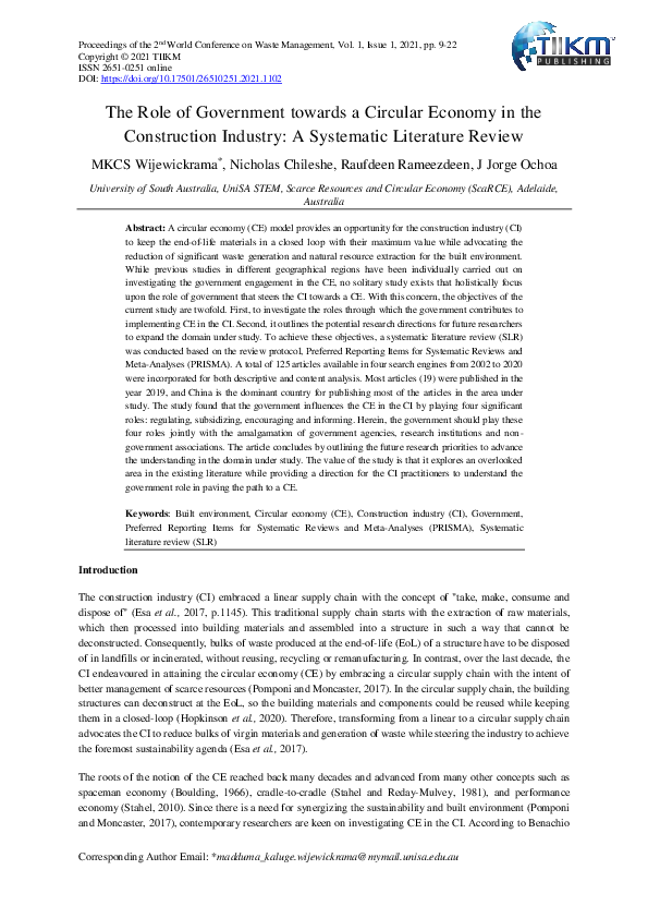 (PDF) The Role of Government towards a Circular Economy in the ...