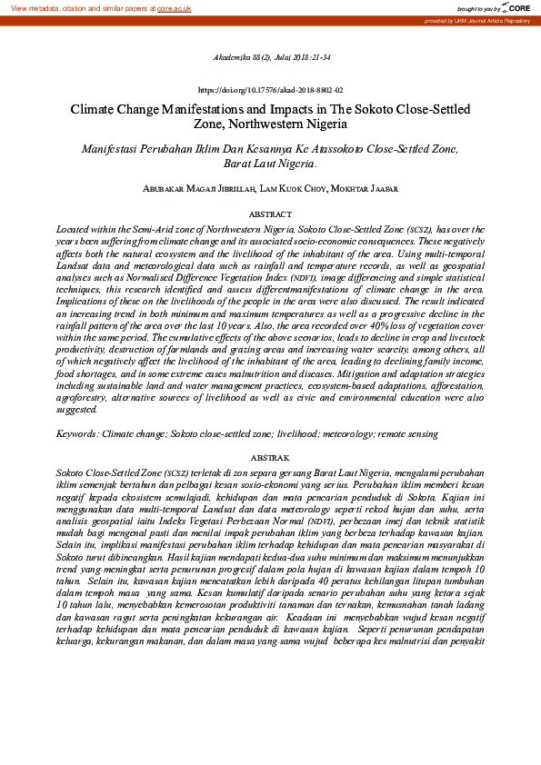 (PDF) Climate Change Manifestations and Impacts in the Sokoto Close ...