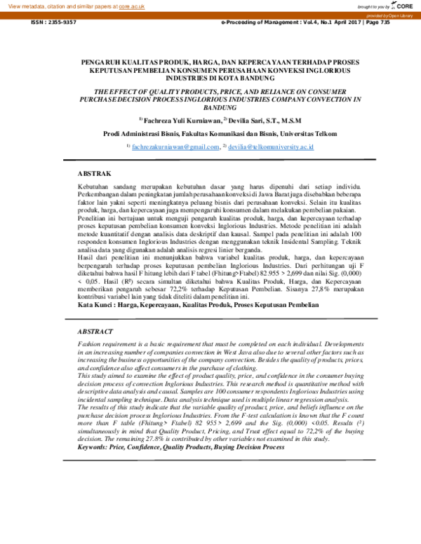 (PDF) Pengaruh Kualitas Produk, Harga, Dan Kepercayaan Terhadap Proses Keputusan Pembelian ...