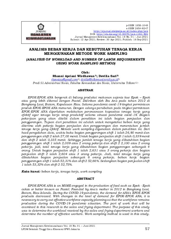 (PDF) ANALISIS BEBAN KERJA DAN KEBUTUHAN TENAGA KERJA MENGGUNAKAN ...