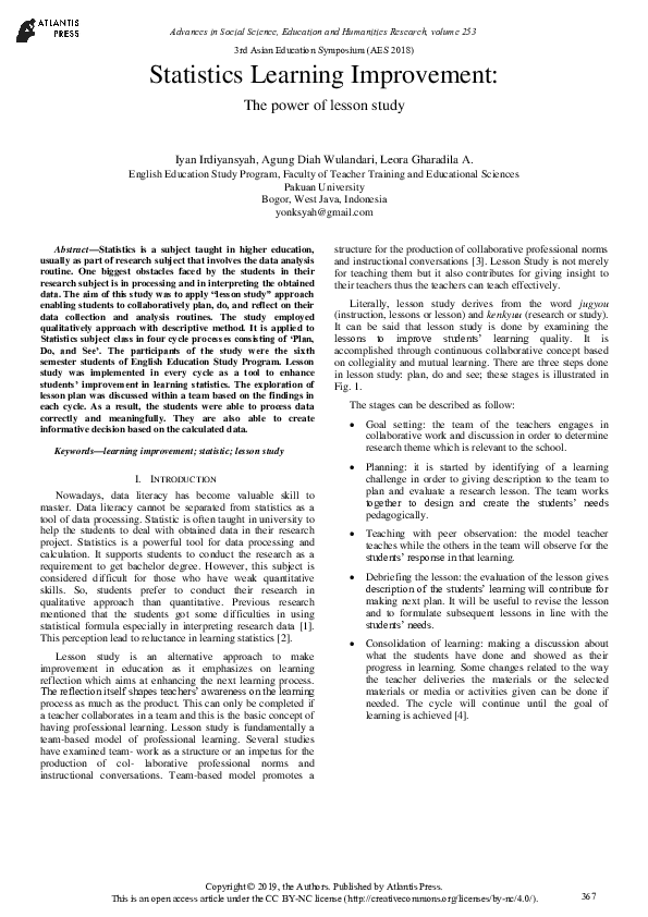 (PDF) Statistics Learning Improvement: The power of lesson study