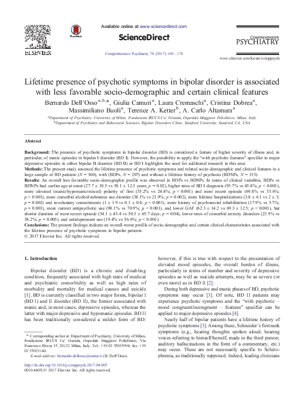 (PDF) Lifetime presence of psychotic symptoms in bipolar disorder is ...