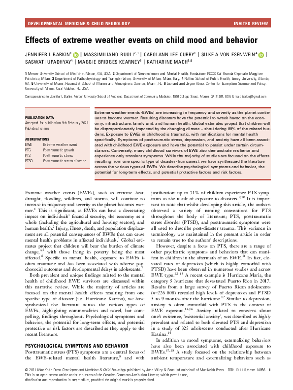 (PDF) Effects of extreme weather events on child mood and behavior