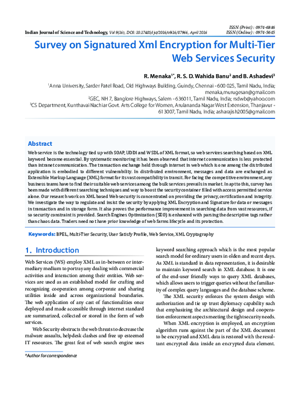 Pdf Survey On Signatured Xml Encryption For Multi Tier Web Services Security 8269