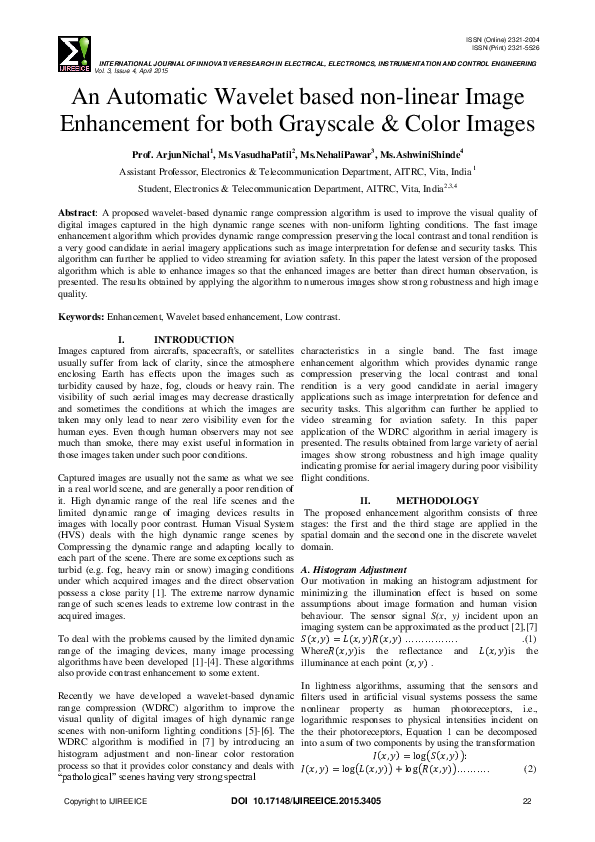 (PDF) An Automatic Wavelet based non-linear Image Enhancement for both ...