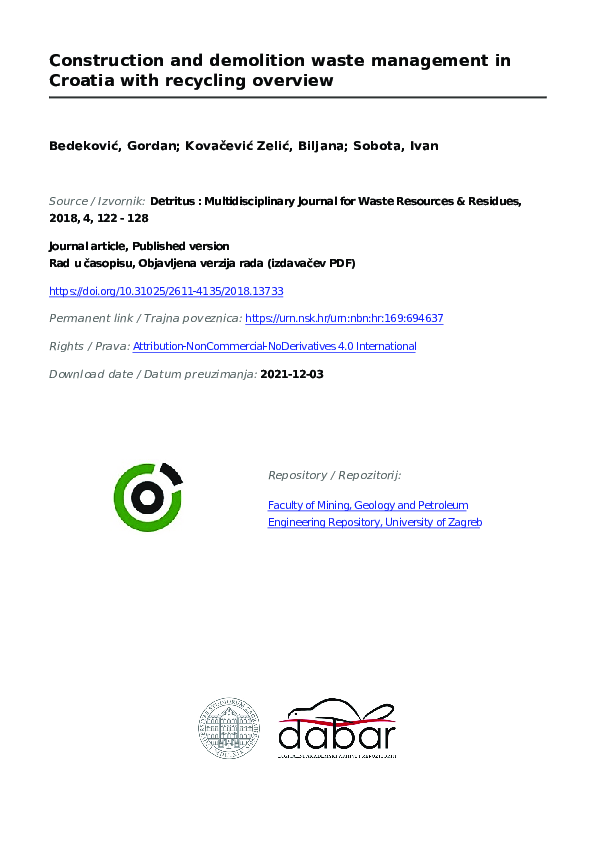 (PDF) C&D Waste Management and Recycling in Croatia