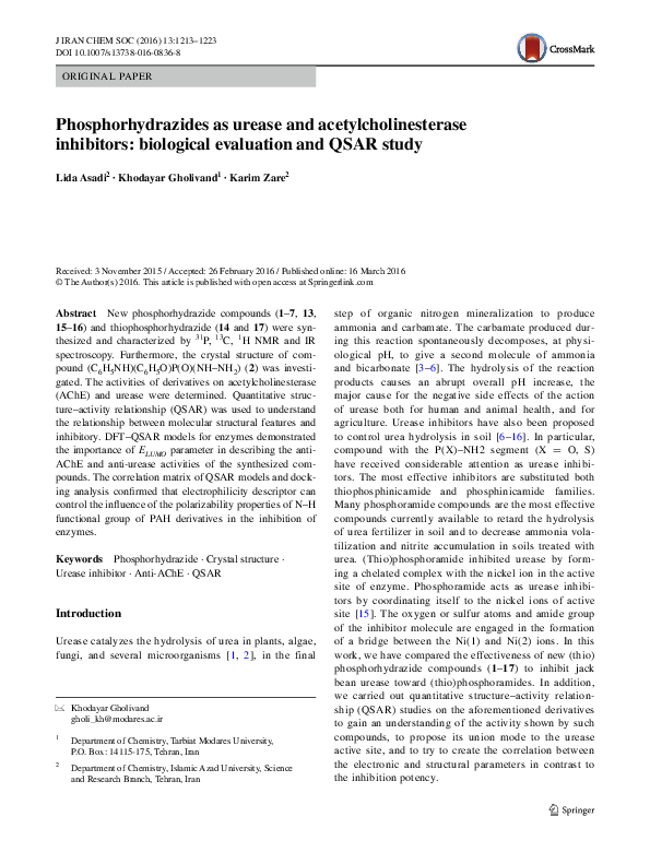 (PDF) Phosphorhydrazides as urease and acetylcholinesterase inhibitors ...