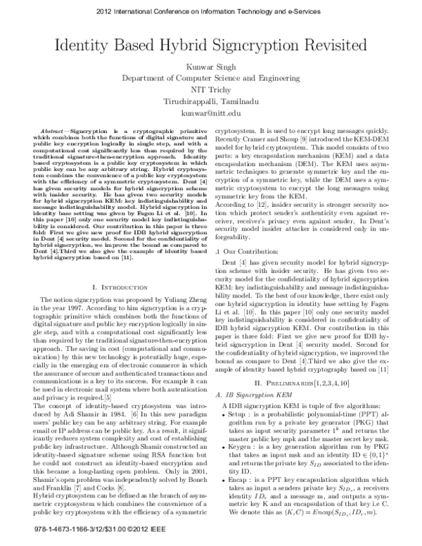 (PDF) Identity based hybrid signcryption revisited