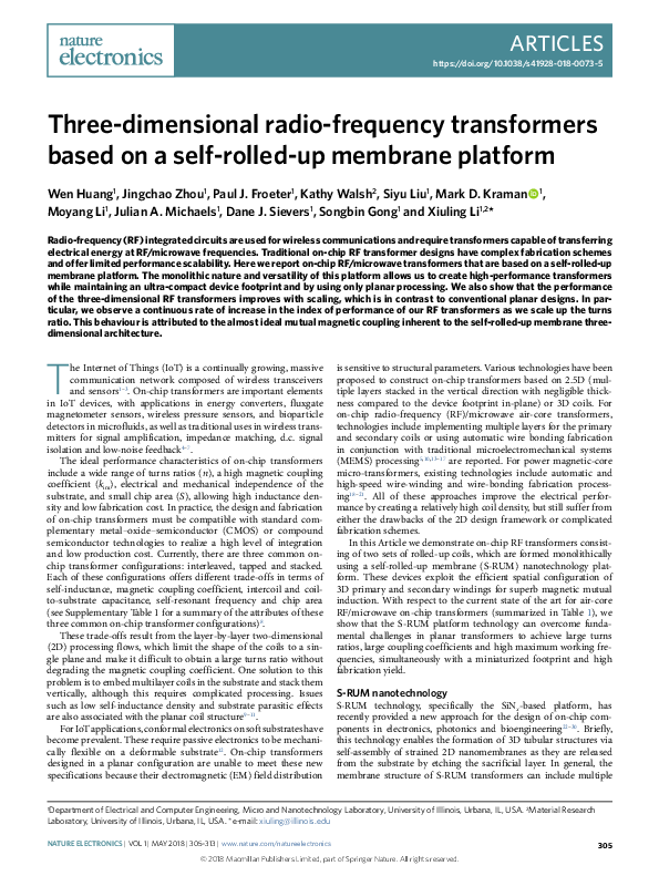(PDF) Three-dimensional radio-frequency transformers based on a self ...