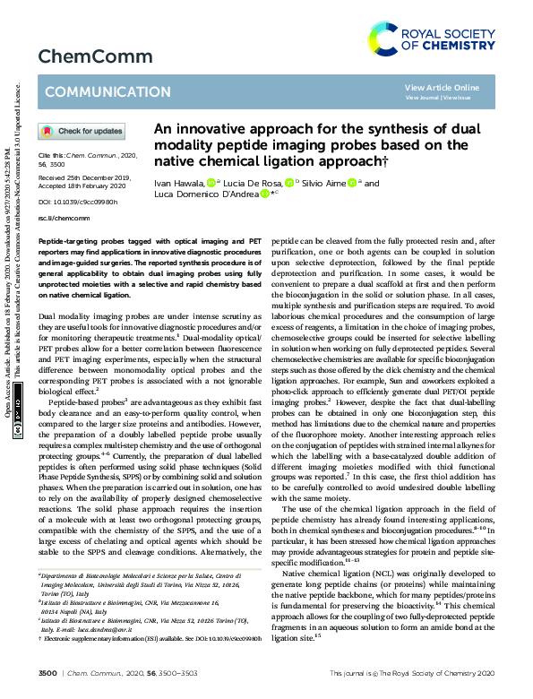Pdf An Innovative Approach For The Synthesis Of Dual Modality Peptide