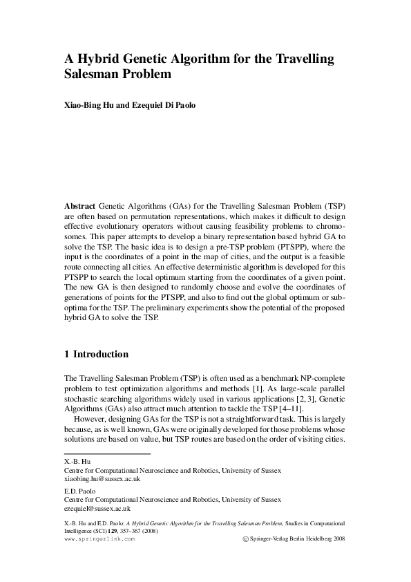 (PDF) A Hybrid Genetic Algorithm for the Travelling Salesman Problem (PDF) A Hybrid Genetic Algorithm for the Travelling Salesman Problem