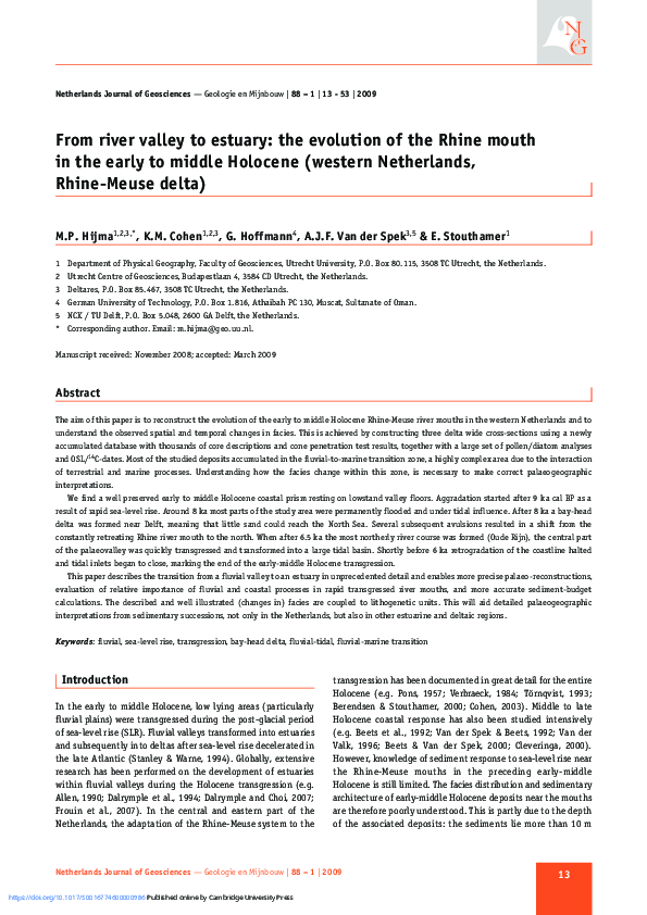 (PDF) From river valley to estuary: the evolution of the Rhine mouth in ...