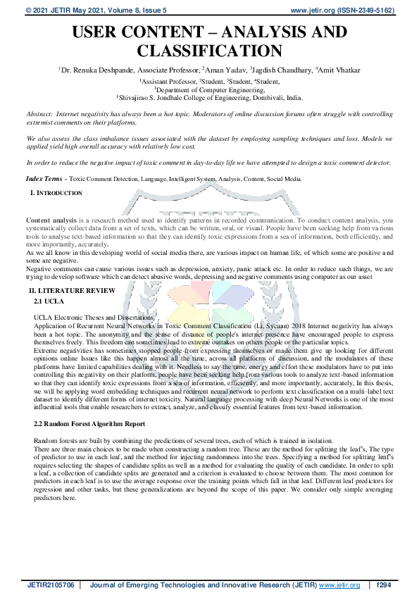 (PDF) User Content – Analysis and Classification
