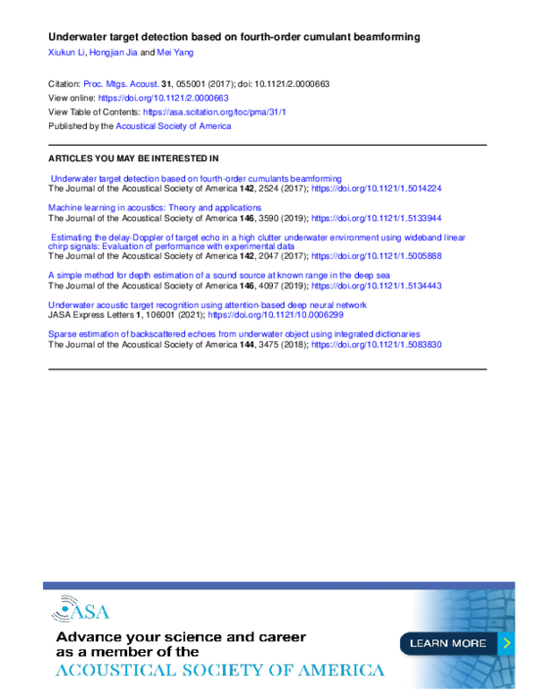 Pdf Underwater Target Detection Based On Fourth Order Cumulant Beamforming