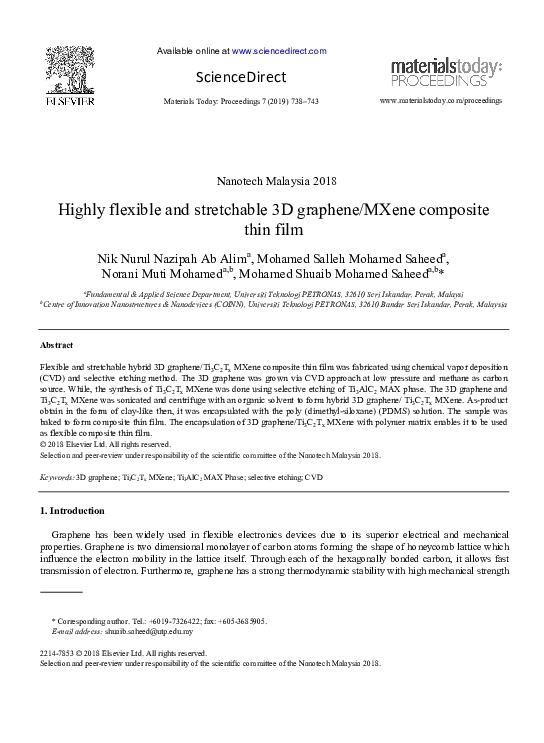 (PDF) Highly flexible and stretchable 3D graphene/MXene composite thin film
