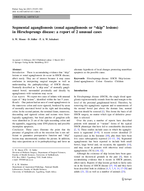 (PDF) Segmental aganglionosis (zonal aganglionosis or “skip” lesions ...