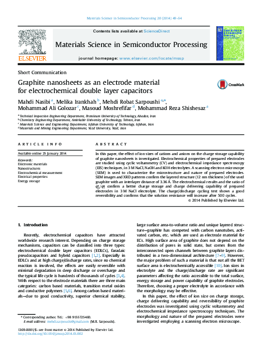 (PDF) Graphite nanosheets as an electrode material for electrochemical ...