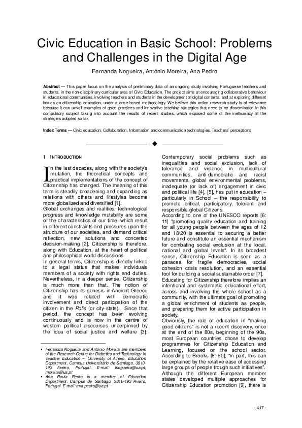 (PDF) Civic Education in Basic School: Problems and Challenges in the Digital Age
