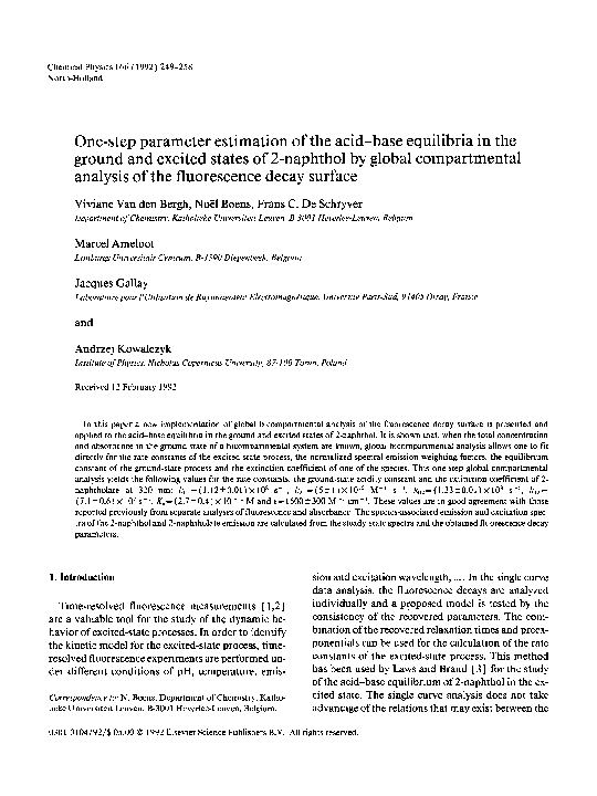 Pdf One Step Parameter Estimation Of The Acid Base Equilibria In The Ground And Excited States