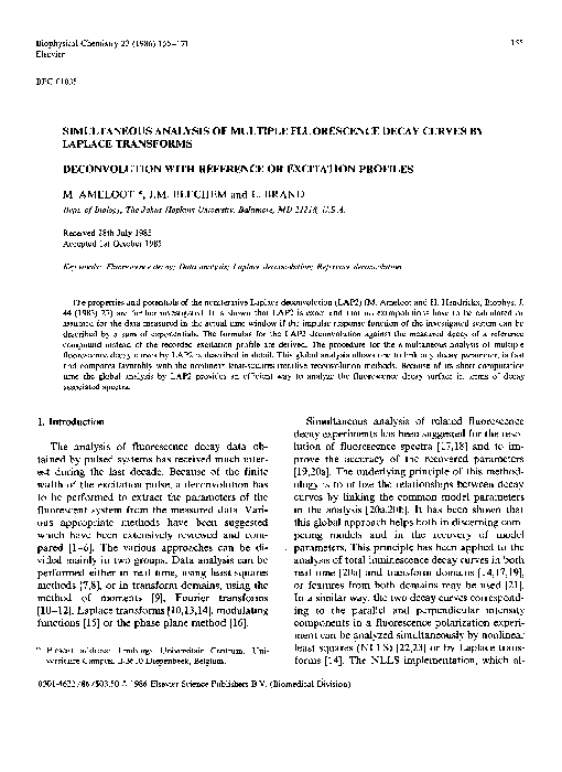 (PDF) Simultaneous analysis of multiple fluorescence decay curves by Laplace transforms